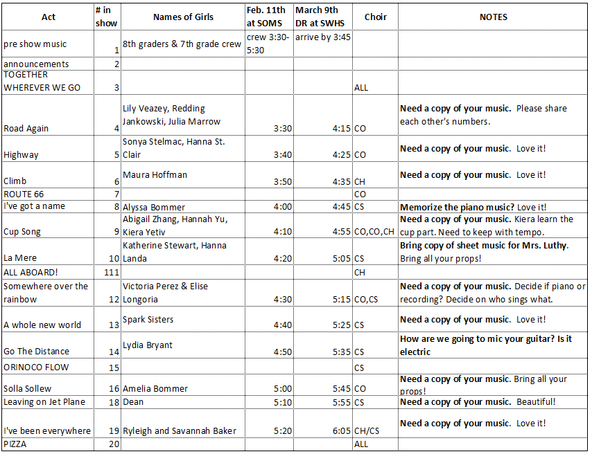 schedule « Spring Branch Girls Choir